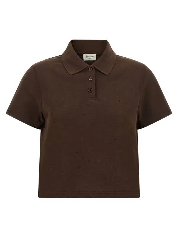 Saint Laurent Cassandre' Crop Polo Shirt - Brown