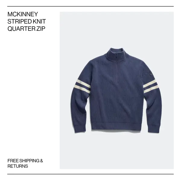 Canada Goose Mckinney Striped Knit Quarter Zip - Dusk Blue/bone