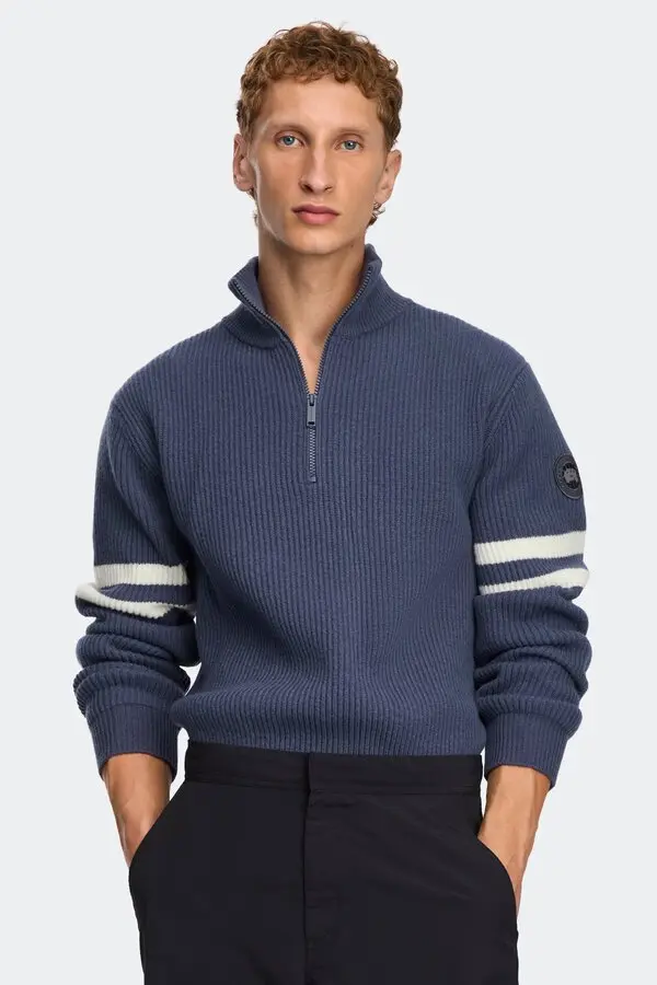 Canada Goose Mckinney Striped Knit Quarter Zip - Dusk Blue/bone