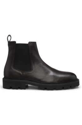 BOSS Grained Leather Boots With Elastic Side Panels