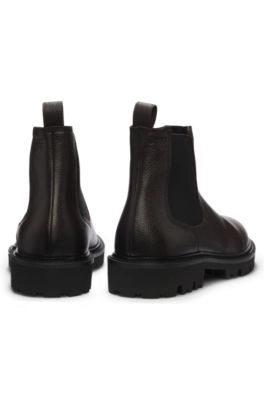 BOSS Grained Leather Boots With Elastic Side Panels