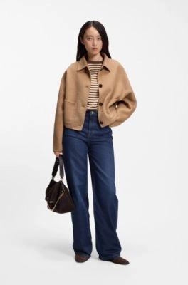 BOSS Wide-leg Jeans In Marble-washed Denim