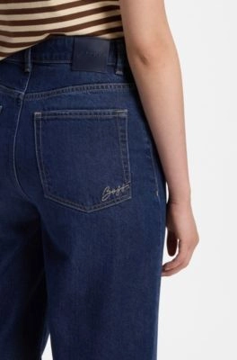 BOSS Wide-leg Jeans In Marble-washed Denim