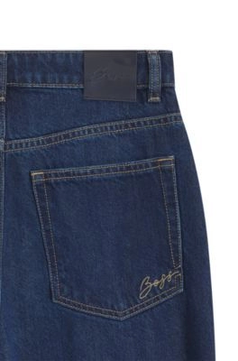 BOSS Wide-leg Jeans In Marble-washed Denim