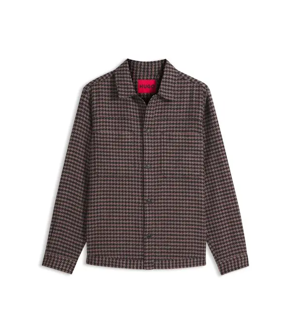 Hugo Cropped Oversized-fit Shirt In Houndstooth Cotton - Brown
