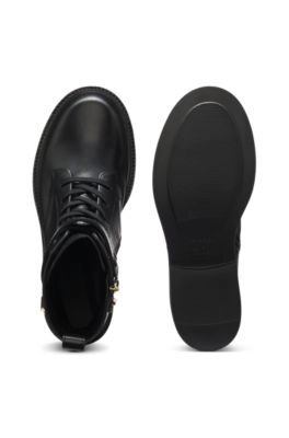 BOSS Lace-up Leather Boots With Gold-tone Hardware