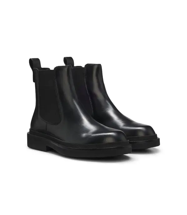 BOSS Leather Chelsea Boots With Gold-tone Double B Monogram - Black