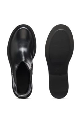 BOSS Leather Chelsea Boots With Gold-tone Double B Monogram