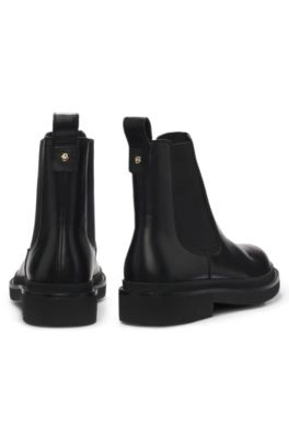 BOSS Leather Chelsea Boots With Gold-tone Double B Monogram
