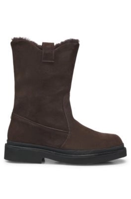 BOSS Suede Slip-on Boots With Shearling Collar