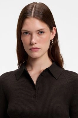 BOSS Fitted Polo Sweater In Pure Virgin Wool