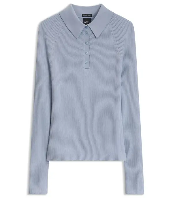 BOSS Fitted Polo Sweater In Pure Virgin Wool - Light Blue