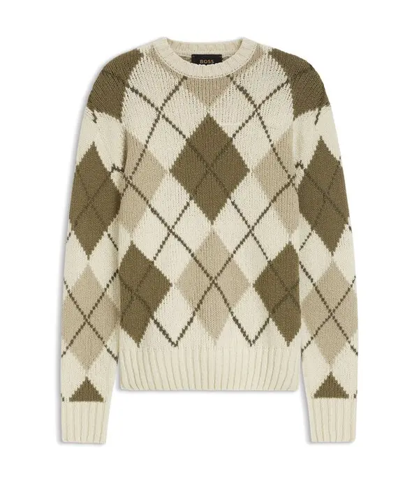 BOSS Argyle-patterned Sweater In Virgin-wool Boucl