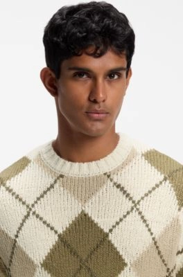 BOSS Argyle-patterned Sweater In Virgin-wool Boucl