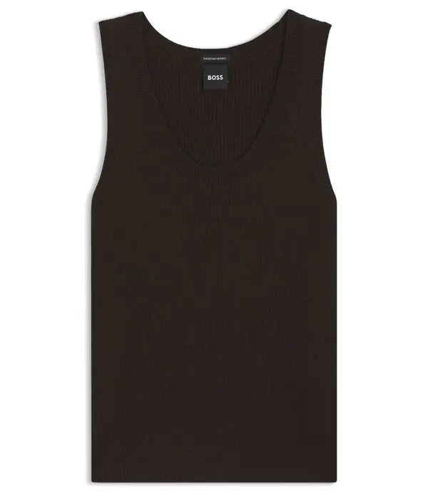 BOSS Sleeveless Ribbed Top In Virgin Wool