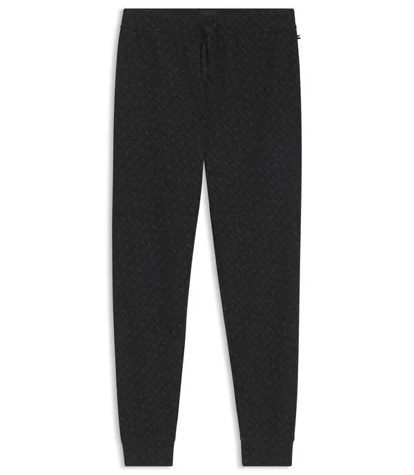 BOSS Cuffed Pajama Pants In Monogram-print Waffle Fabric - Black