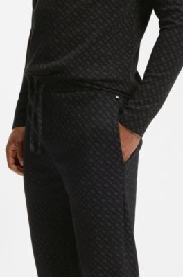 BOSS Cuffed Pajama Pants In Monogram-print Waffle Fabric