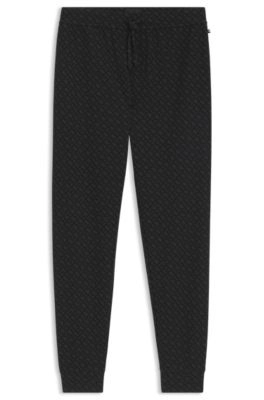 BOSS Cuffed Pajama Pants In Monogram-print Waffle Fabric
