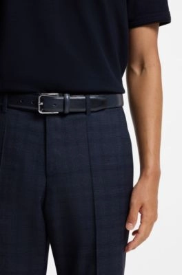 BOSS Leather Business Belt With Polished Silver Buckle