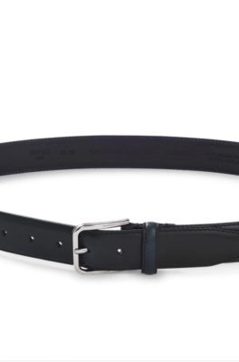 BOSS Leather Business Belt With Polished Silver Buckle