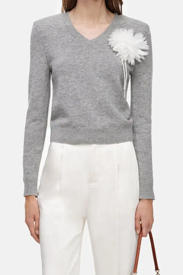 SELF-PORTRAIT Grey Flower Wool Jumper
