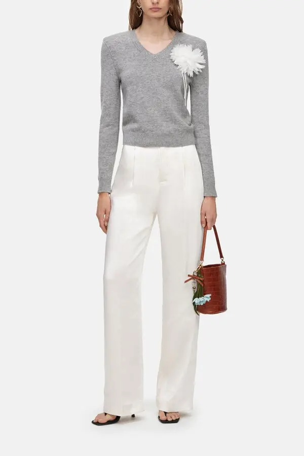 SELF-PORTRAIT Grey Flower Wool Jumper