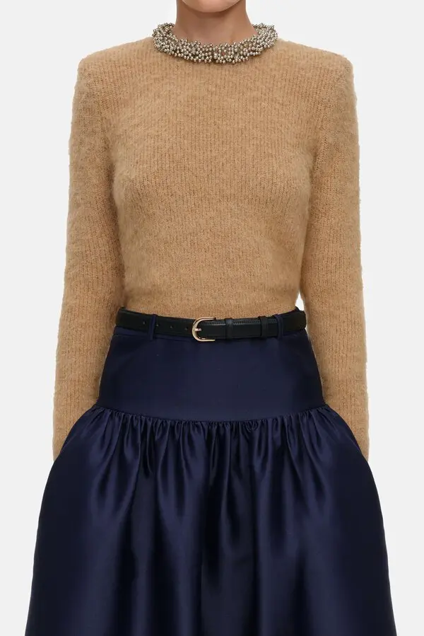 SELF-PORTRAIT Brown Beaded Trim Knit Jumper - Multicolor