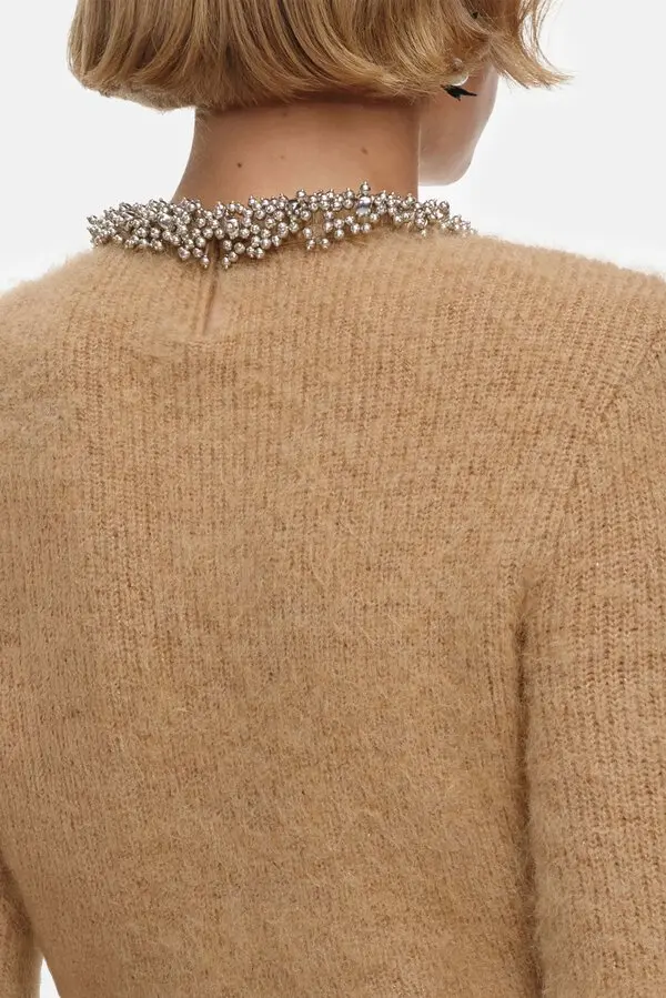 SELF-PORTRAIT Brown Beaded Trim Knit Jumper - Multicolor
