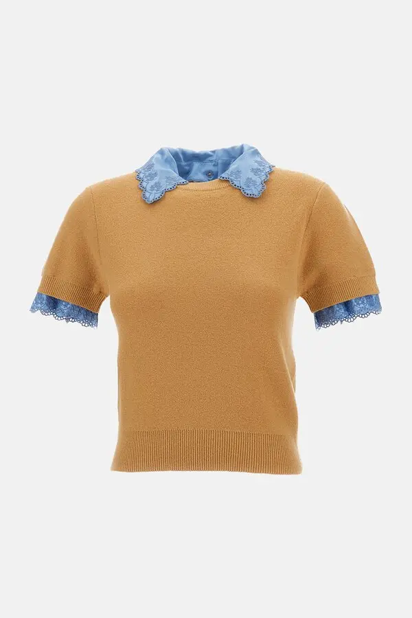 Rabanne Knitted T-shirt With Satin Collar - Multicolor