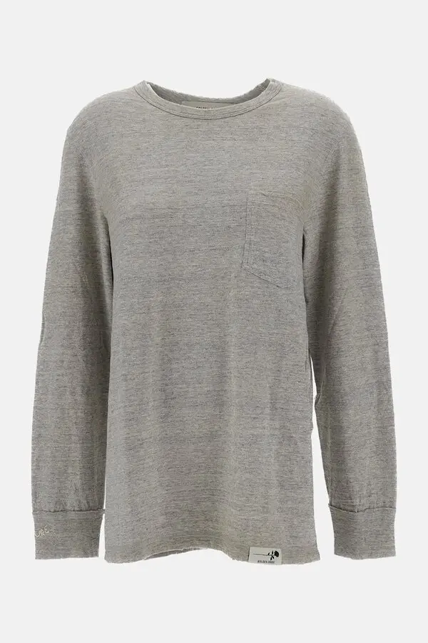 GOLDEN GOOSE Journey T-shirt L/s Light Slub Cotton Jersey Chest Pocket Vintage Treatment And Label Applica - Multicolor
