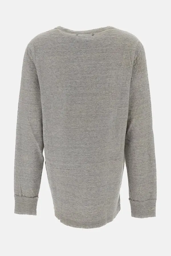 GOLDEN GOOSE Journey T-shirt L/s Light Slub Cotton Jersey Chest Pocket Vintage Treatment And Label Applica - Multicolor