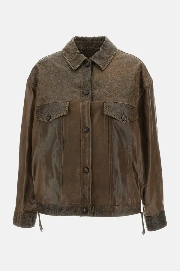 GOLDEN GOOSE Journey W's Jacket Babete Mixed Of Embossed And Plain Nappa Leather - Multicolor