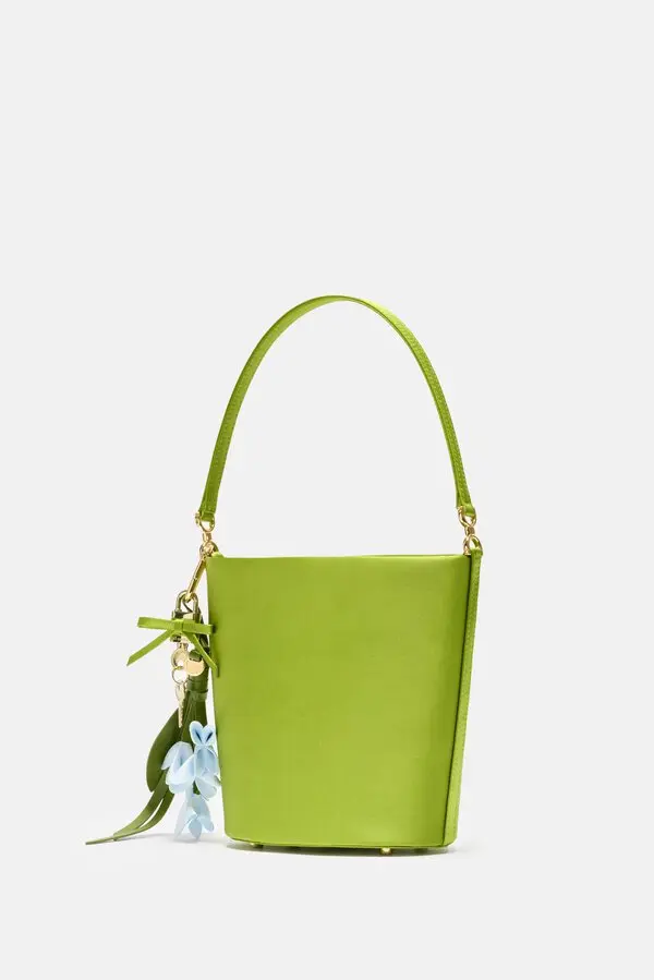 SELF-PORTRAIT Green Satin Bucket Bag - Multicolor