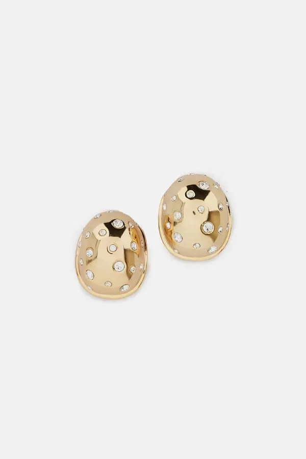 SELF-PORTRAIT Gold Curved Crystal Earring - Multicolor