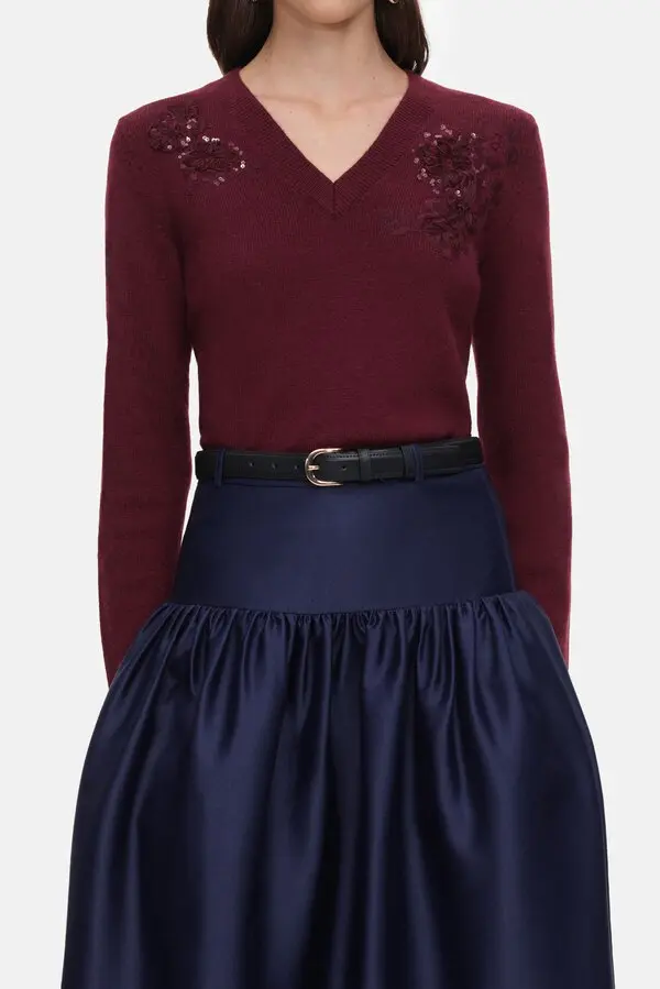 SELF-PORTRAIT Burgundy Flower Wool Jumper - Multicolor