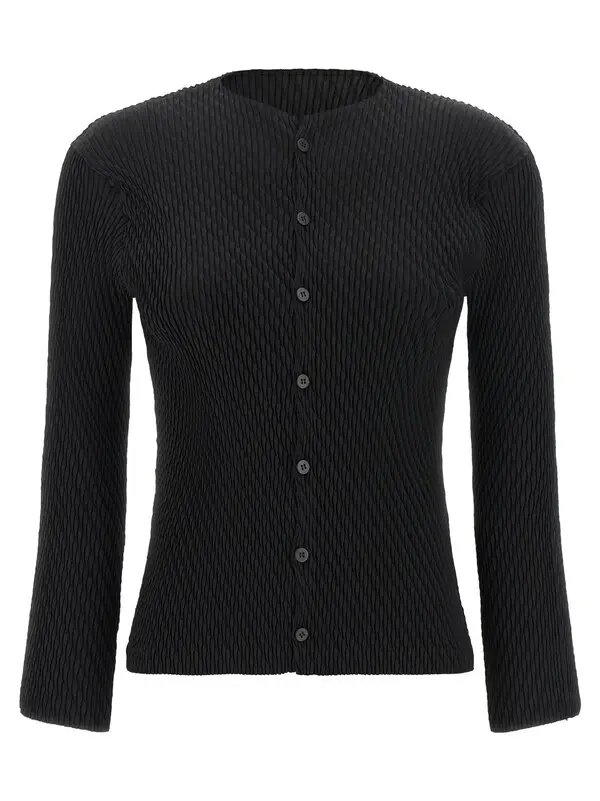 Issey Miyake Rhombus Pleats' Cardigan - Black