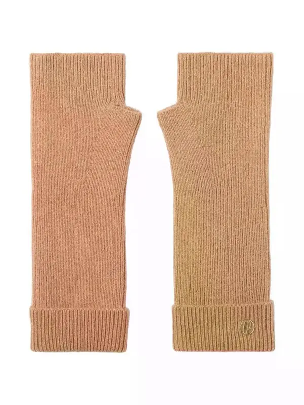 Claudie Pierlot Wool Mitts With Gold Cp Rivet Gloves - Neutrals