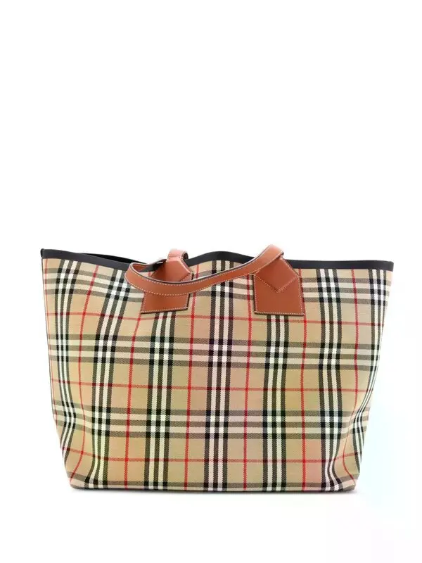 Burberry London Vintage Check Canvas Large Tote Bag - Brown