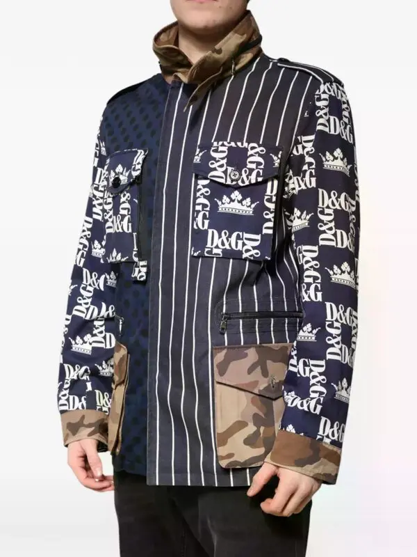 Dolce & Gabbana Patchwork Logo-print Military Jacket - Blue