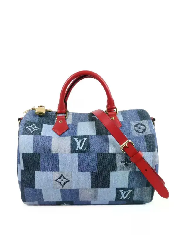 LOUIS VUITTON Speedy Bandoulière Monogram Denim Tote Bag - Blue