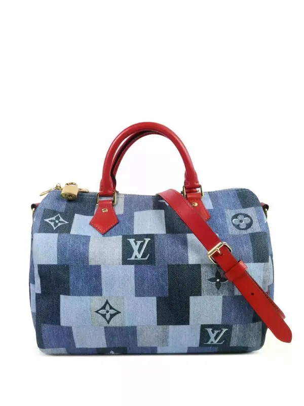 LOUIS VUITTON Speedy Bandoulière Monogram Denim Tote Bag - Blue
