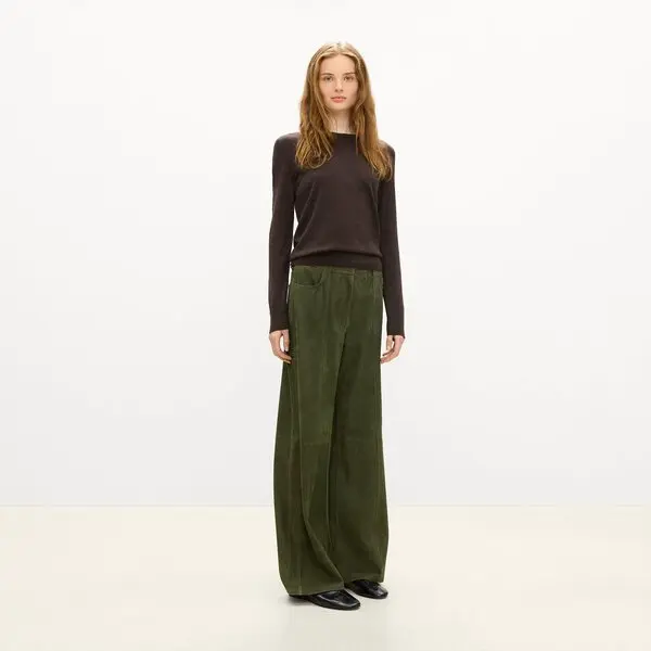 Theory Wide-leg Pant In Suede - Ivy