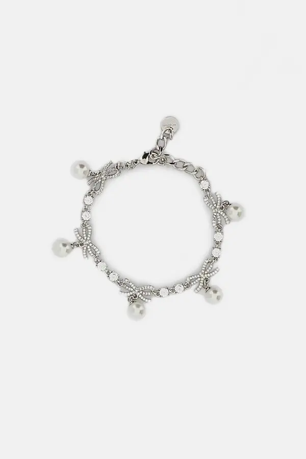 SELF-PORTRAIT Crystal Bow Pearl Charm Bracelet - Multicolor