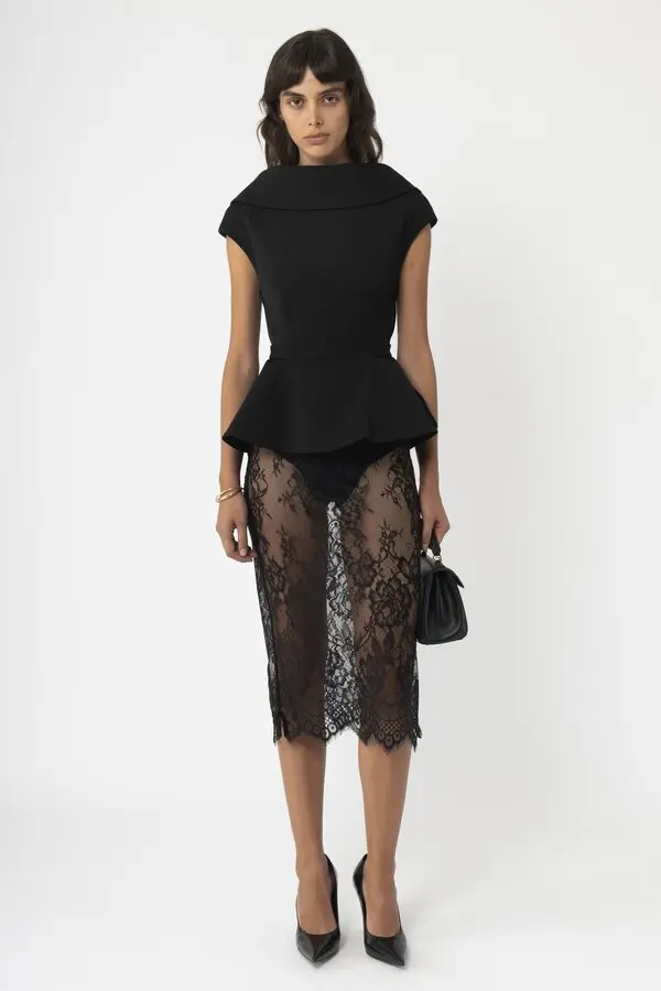 Arakii Peplum Boat Neck Top - Black