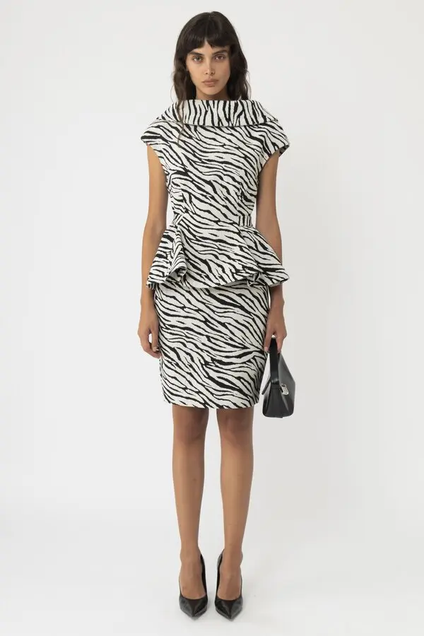 Arakii Peplum Boat Neck Top - Zebra