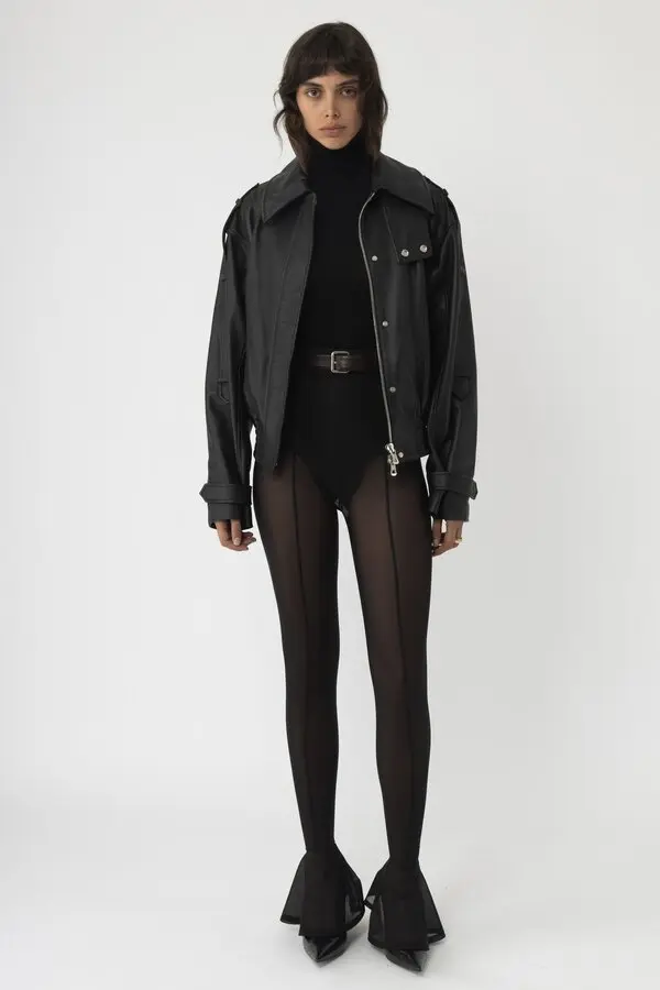 Arakii Sheer Ruffle Tights - Black