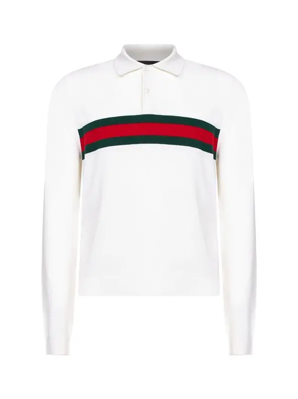 Gucci White Web Striped Polo