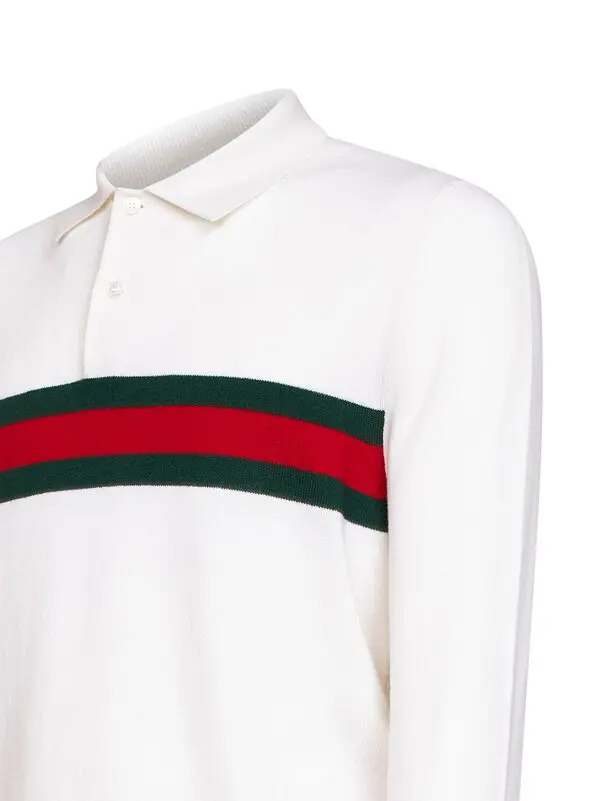 Gucci White Web Striped Polo