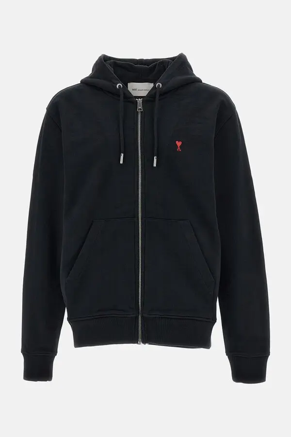 AMI Paris Zipped Hoodie With Red De Coeur - Multicolor