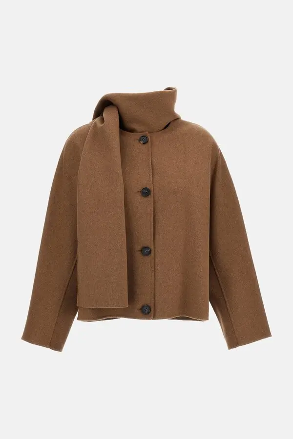 Max Mara Cropped Double Pure Wool Drap Jacket With Scarf